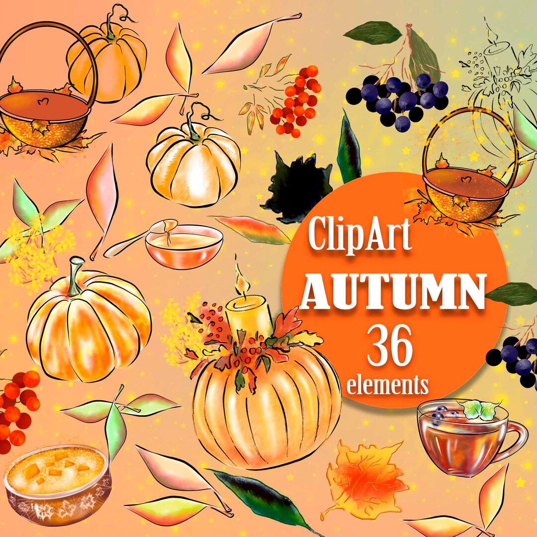 Art Pumpkins Fall Acorns Leaves, Berries Watercolor Clipart Set, Autumn ...
