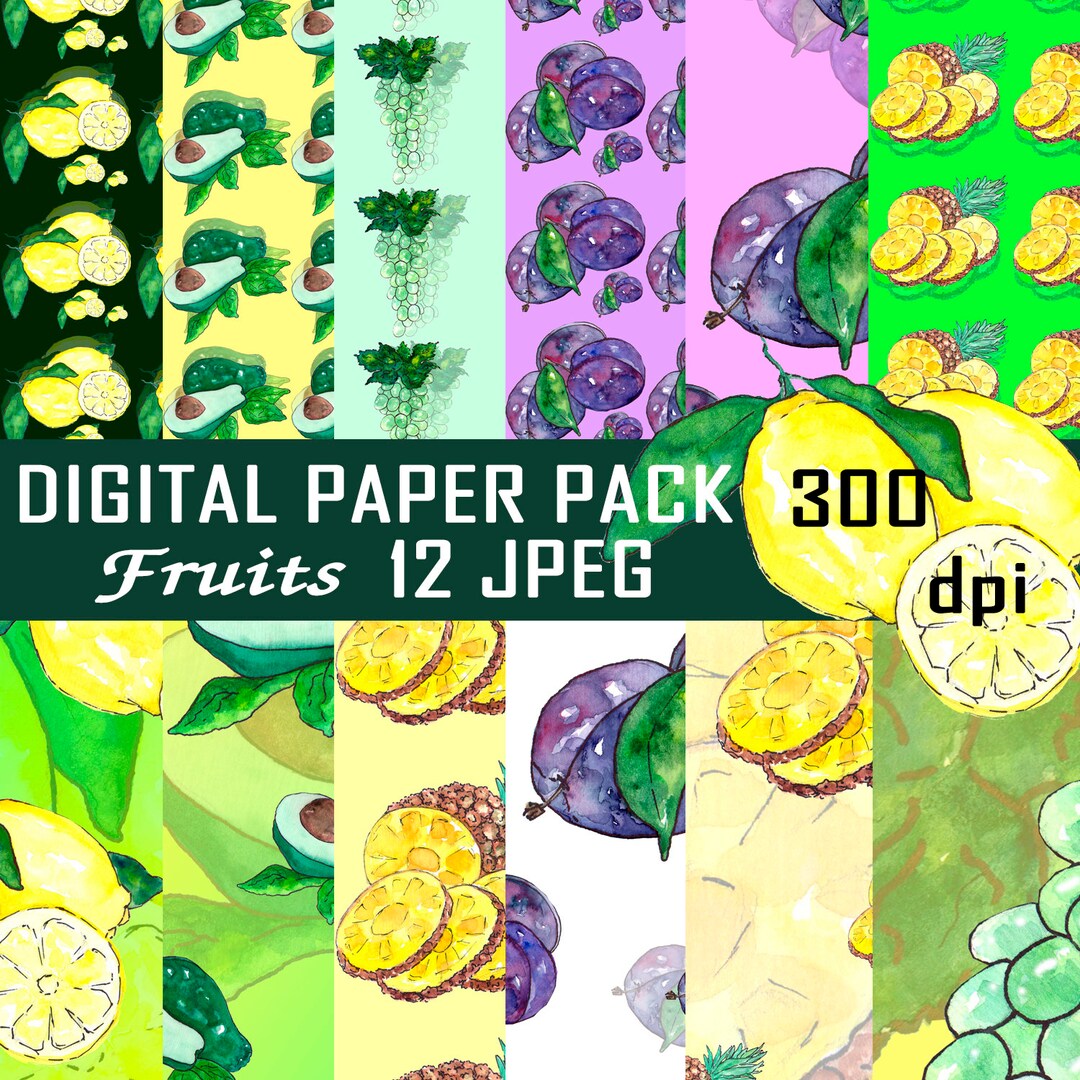 Summer Digital Paper Pack: "tutti Frutti" Tropical Fruits Background ...