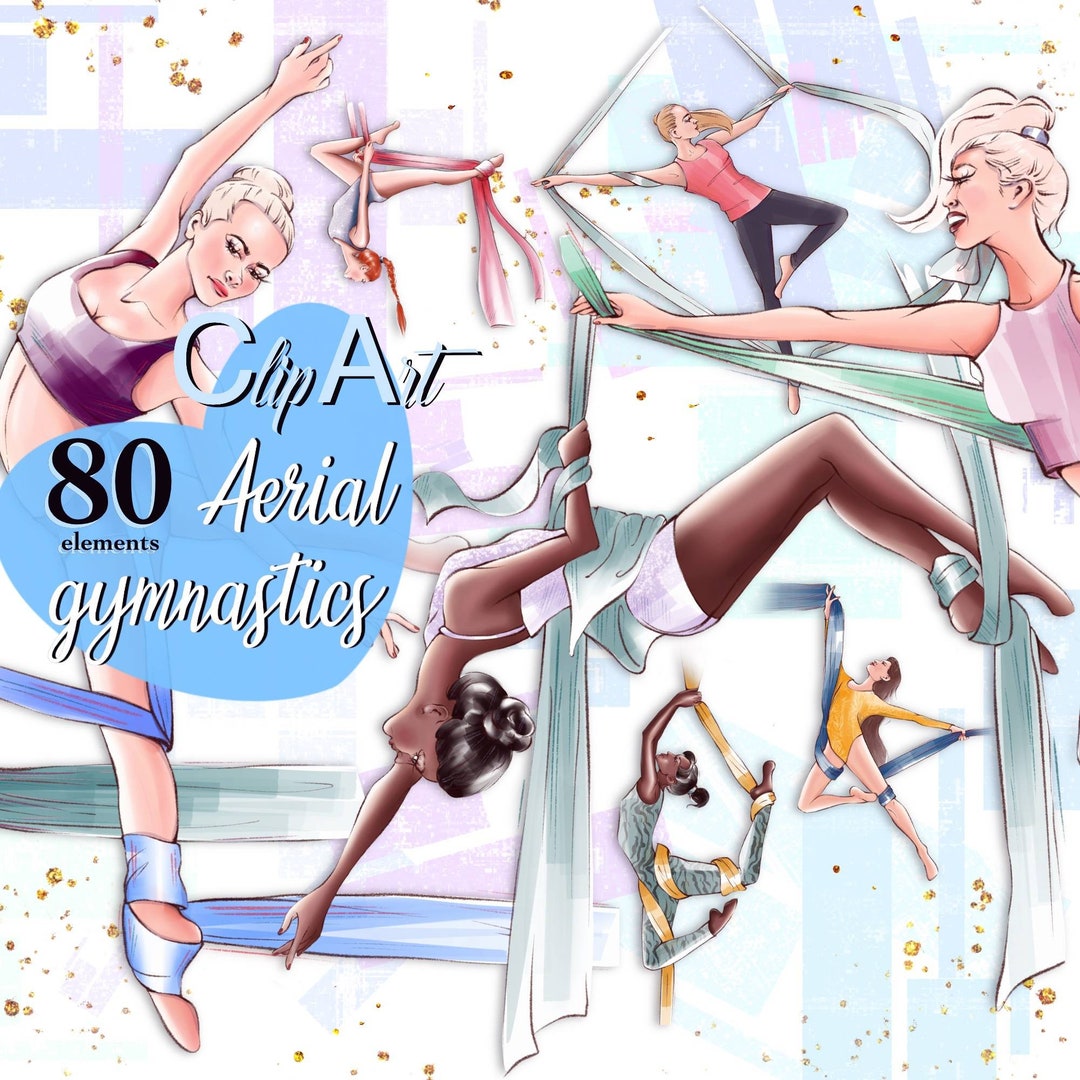 Aerial Gymnastics Clipart Girls on Ropes in the Air Different Poses ...