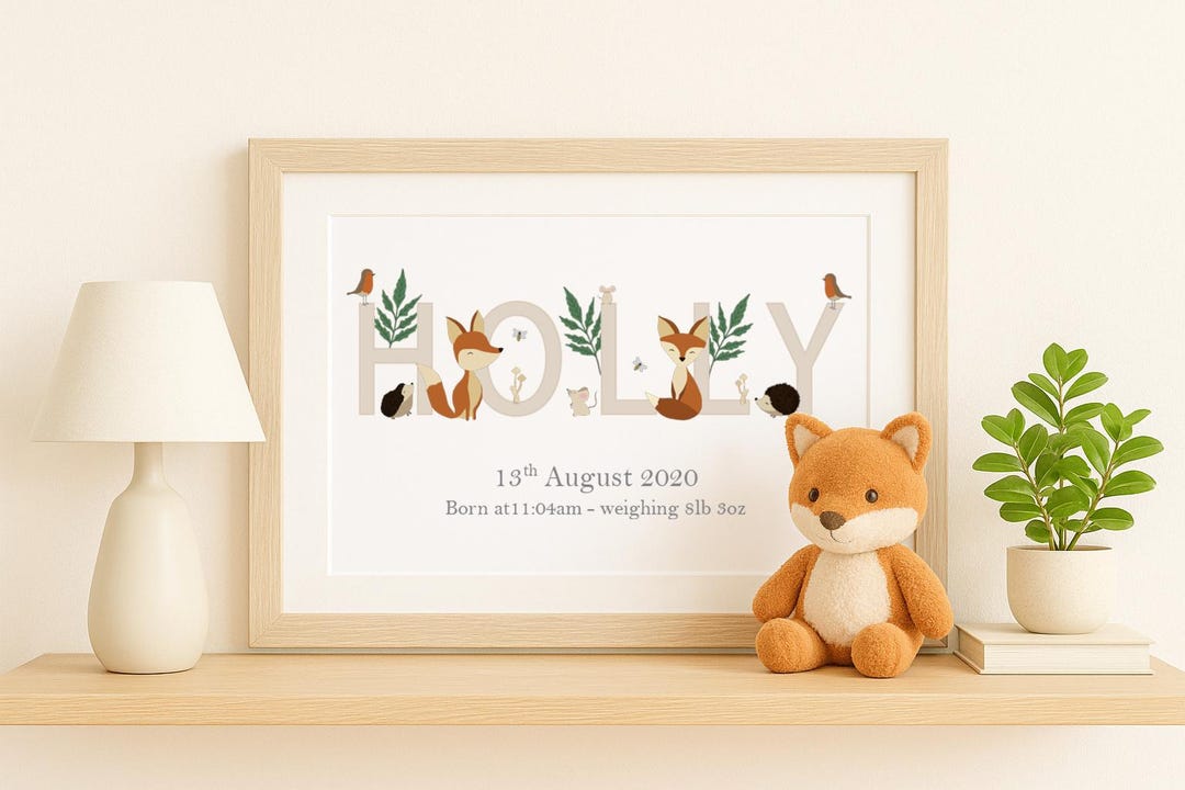 Personalised Woodland Animals Name Print | Custom Nursery Wall Art for ...