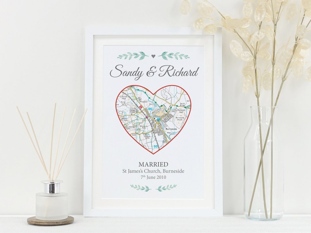 Personalised Heart Map Print | Wedding Anniversary Gift | Engagement ...