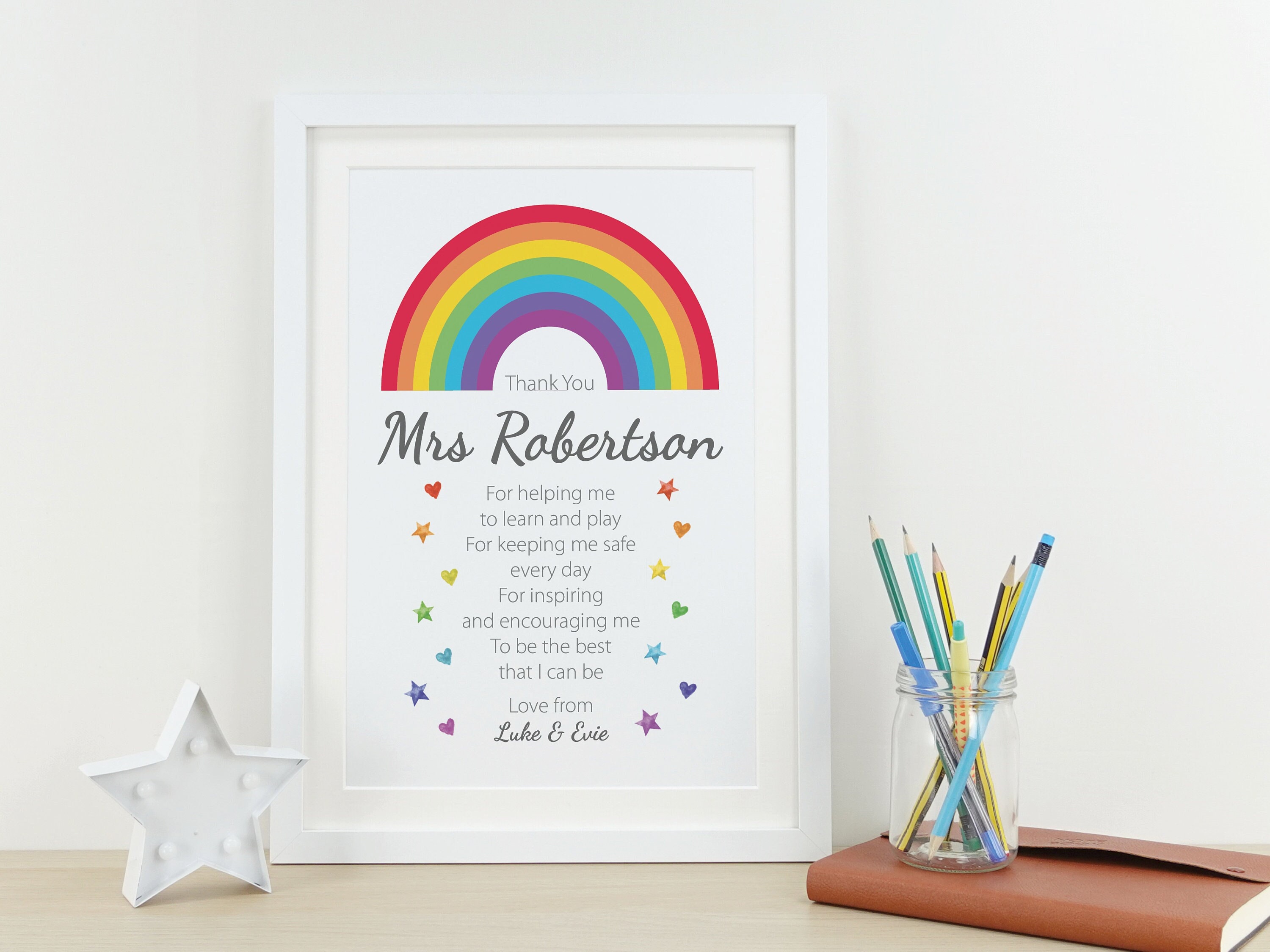 Thank You Teacher Rainbow Gift Personalised End of Term - Etsy