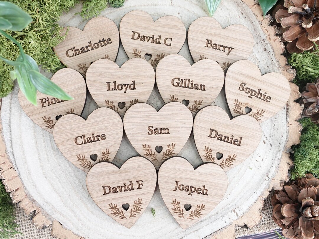 Wooden Table Place Names Wedding Heart Place Setting VA217 - Etsy