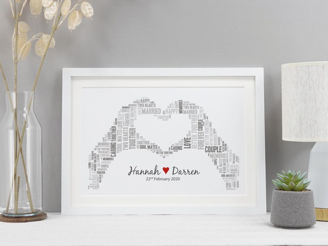 Personalised Heart Hands Word Art Print | Wedding, Anniversary, or ...