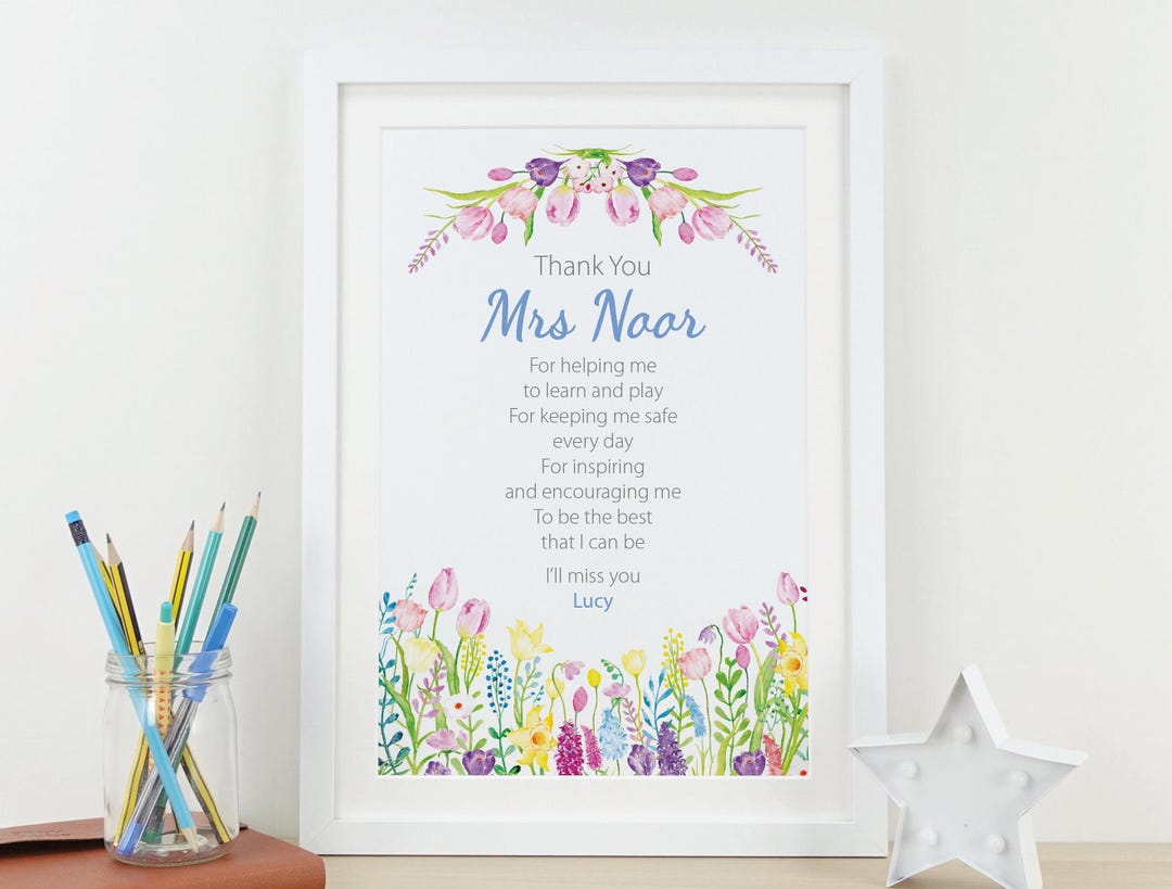 Personalised Thank You Teacher Poem Print With Floral Design | End of ...