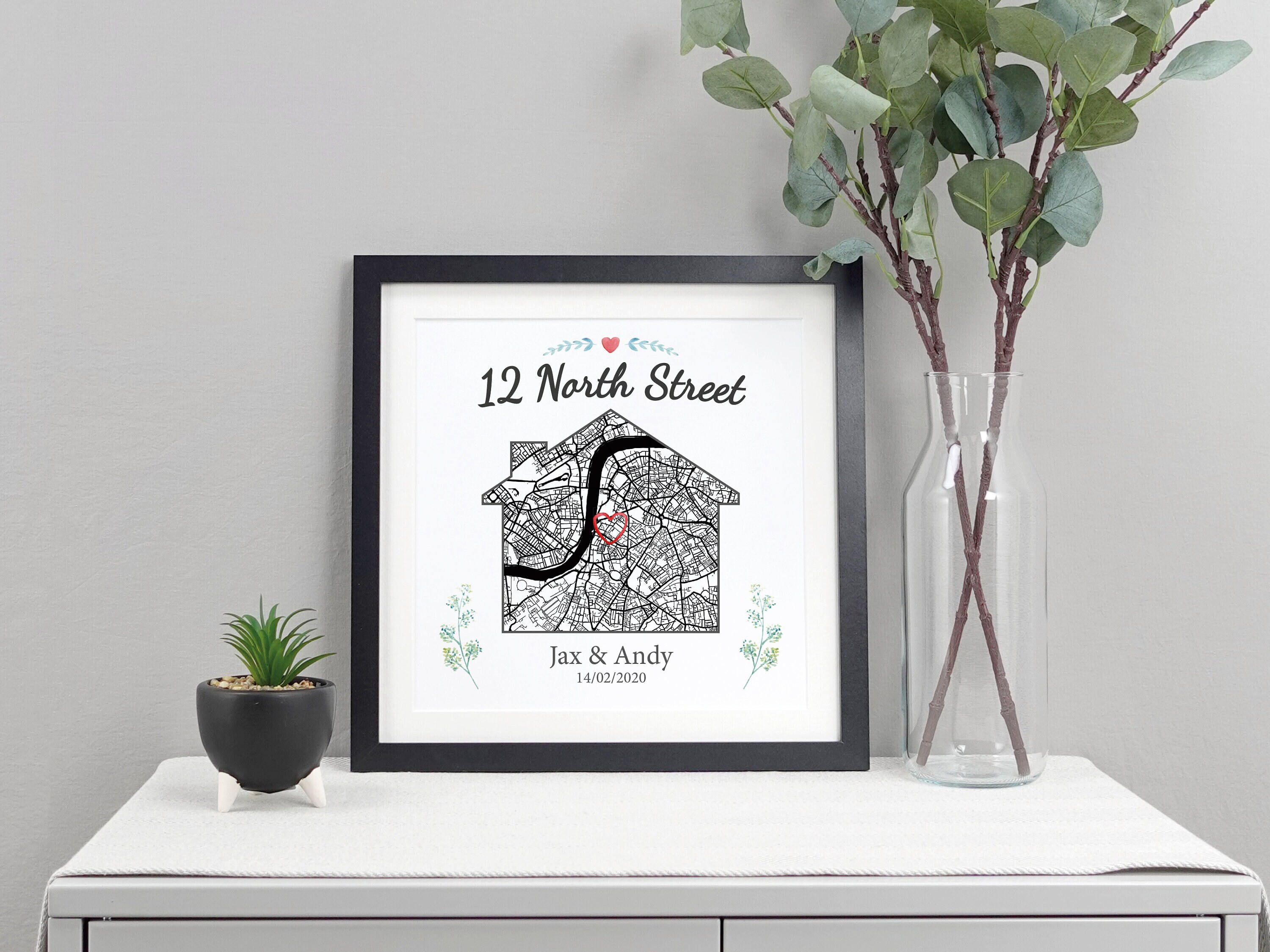 New Home Gift Personalised Black and White House Warming Map - Etsy UK