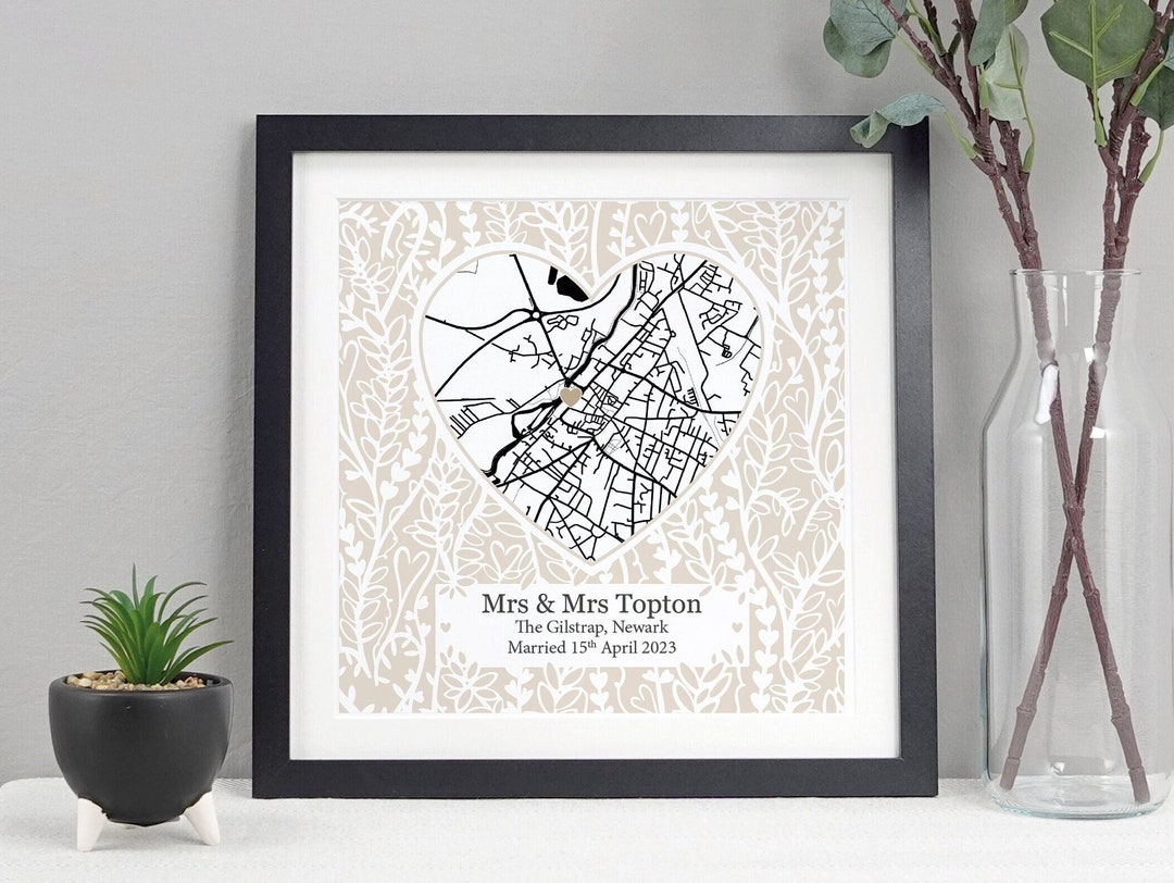 Wedding Anniversary Map Gift Personalised With a Map of Where You Got ...