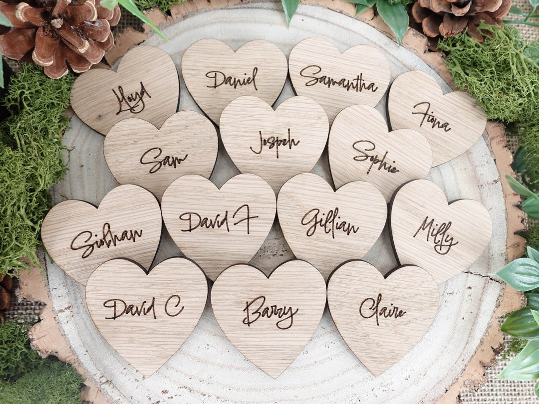 Wooden Table Place Names Wedding Heart Place Setting VA194 - Etsy