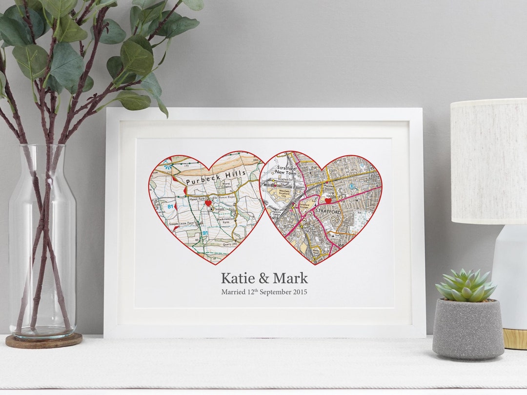 Personalised Couples Map Gift | Anniversary Keepsake | Custom Wedding ...