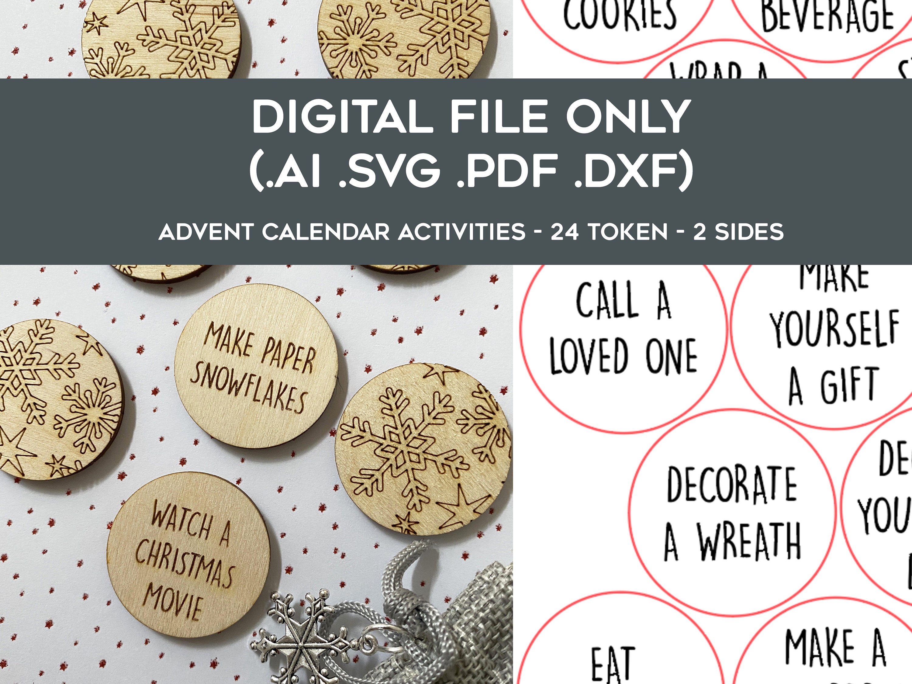 Advent Calendar With Activities SVG Cut File 24 Tokens - Etsy