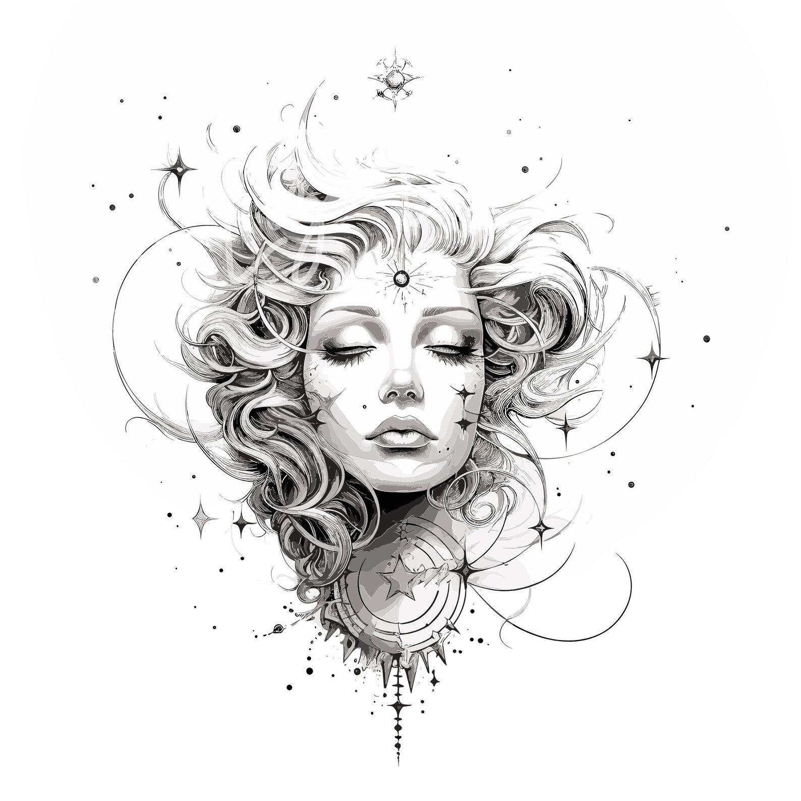 Celestial Tattoo Design B | Digital Back Tattoo Designs, Set of 4, Svg ...