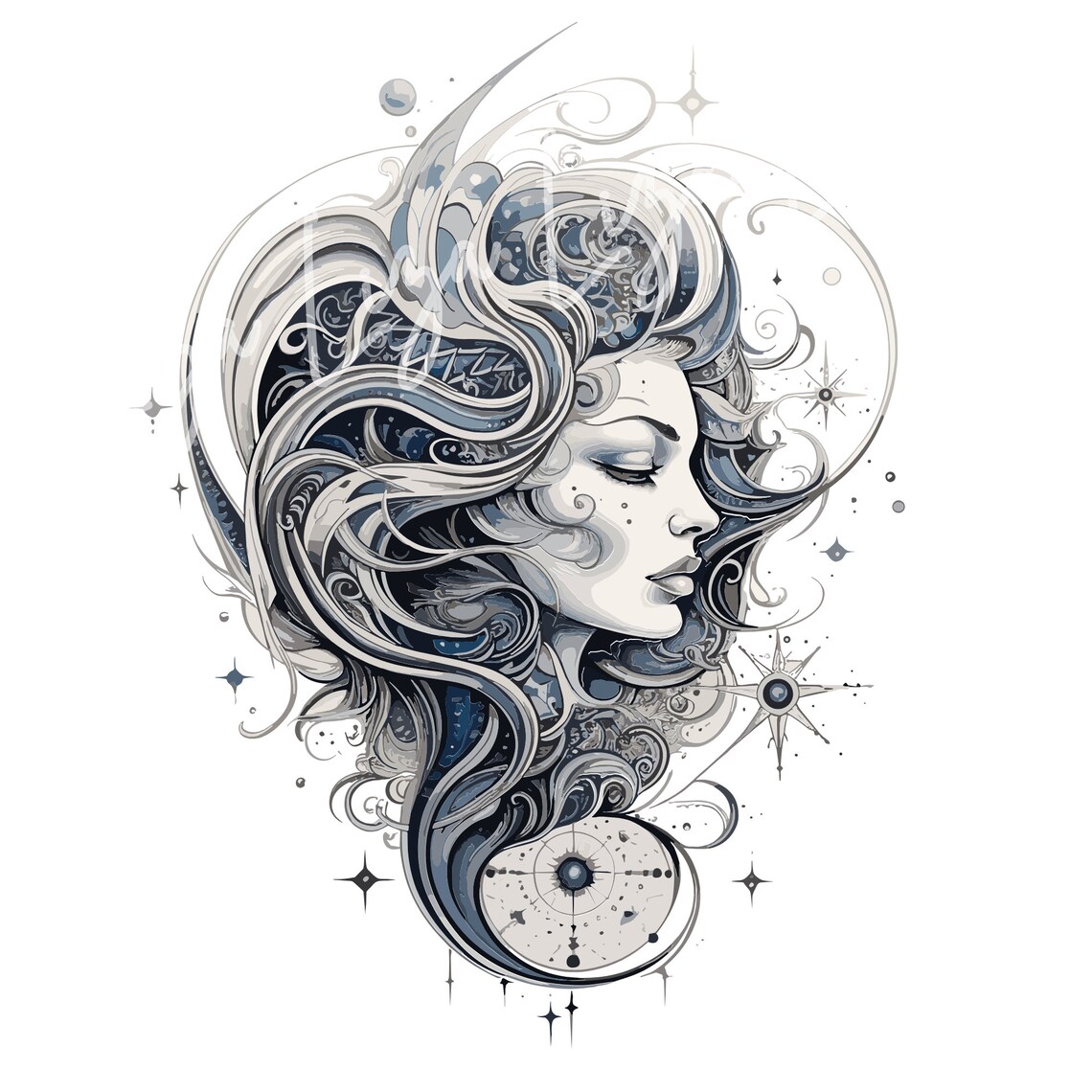 Celestial Tattoo Design A | Digital Back Tattoo Designs, Set of 4, Svg ...