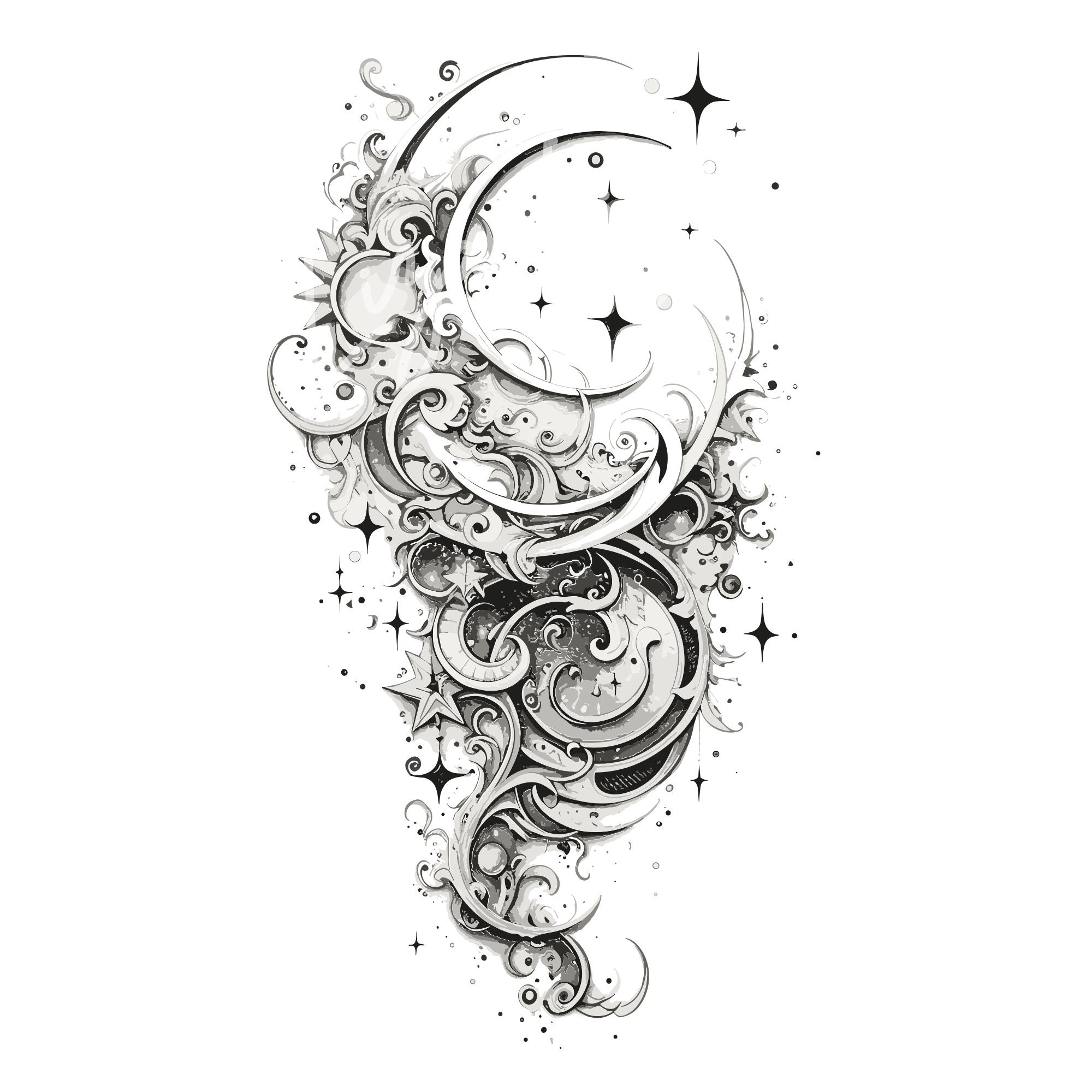 Celestial Tattoo Design B | Digital Back Tattoo Designs, Set of 4, Svg ...