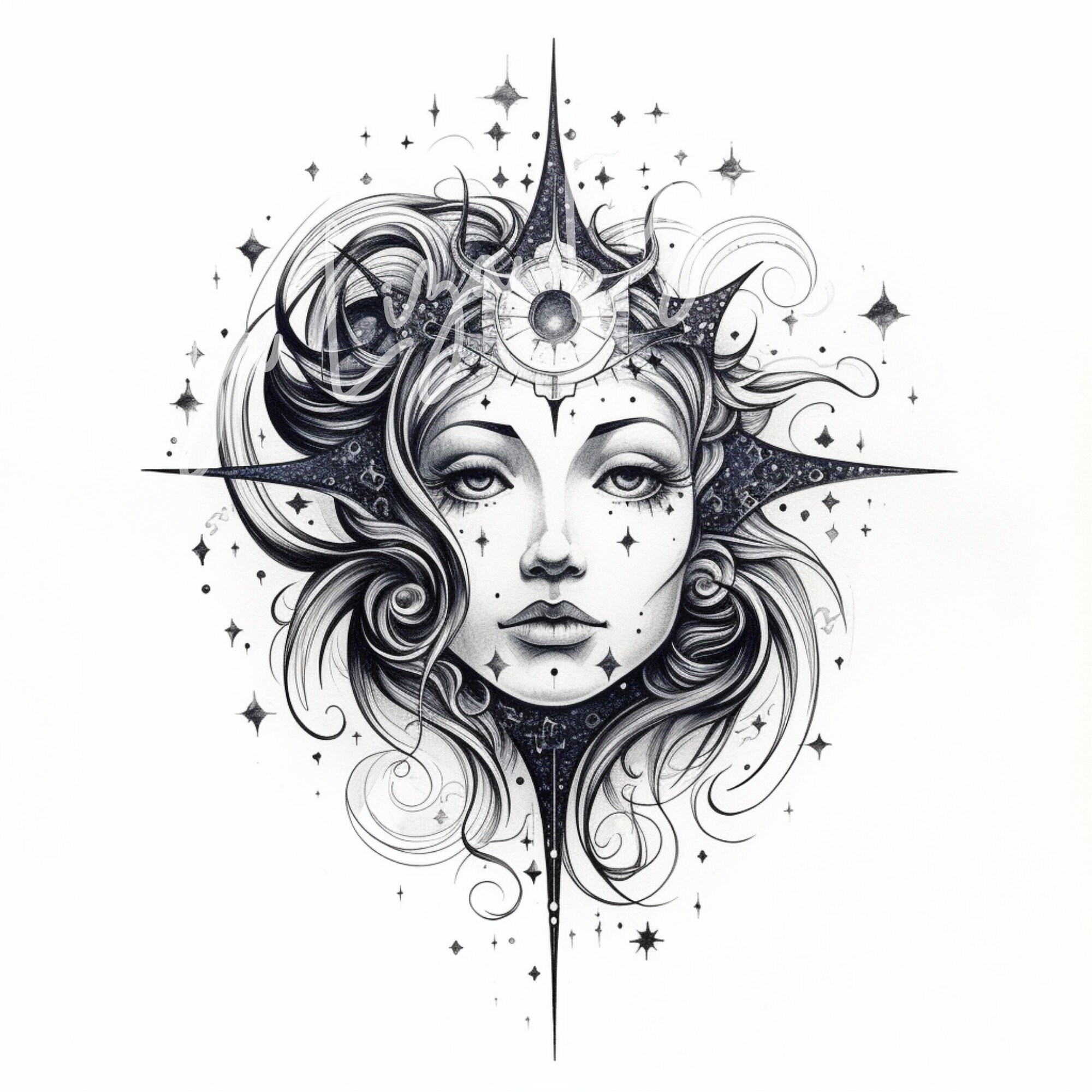 Celestial Tattoo Design B | Digital Back Tattoo Designs, Set of 4, Svg ...