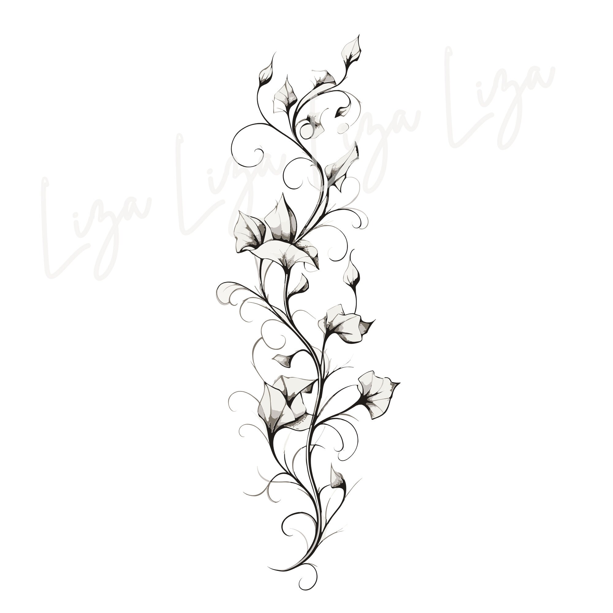 Floral Vines Tattoo Design | Digital Vertical Back Tattoo Designs, Set ...