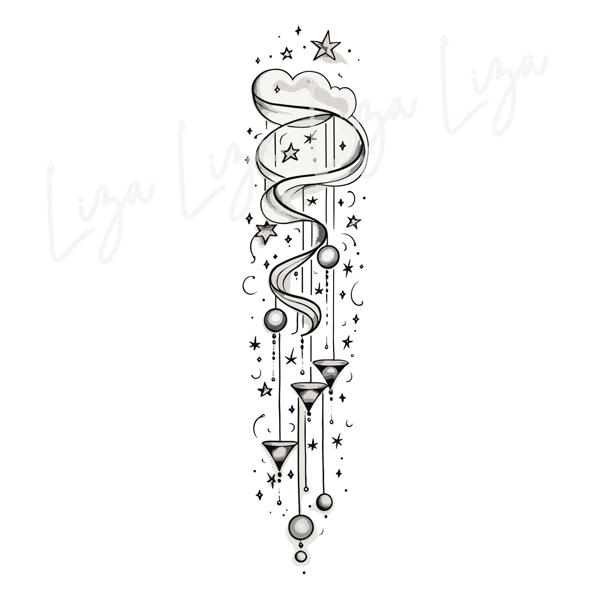 Stars Tattoo Design | Digital Vertical Back Tattoo Designs, Set of 4 ...