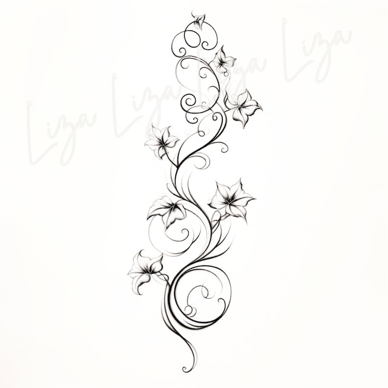 Floral Vines Tattoo Design | Digital Vertical Back Tattoo Designs, Set ...