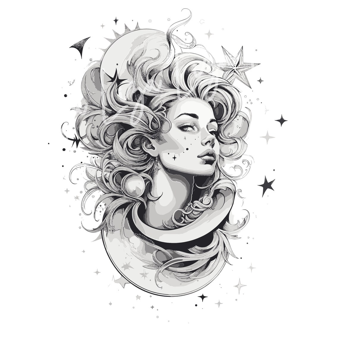 Celestial Tattoo Design A | Digital Back Tattoo Designs, Set of 4, Svg ...