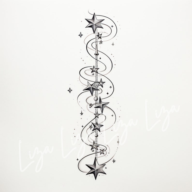 Stars Tattoo Design | Digital Vertical Back Tattoo Designs, Set of 4 ...