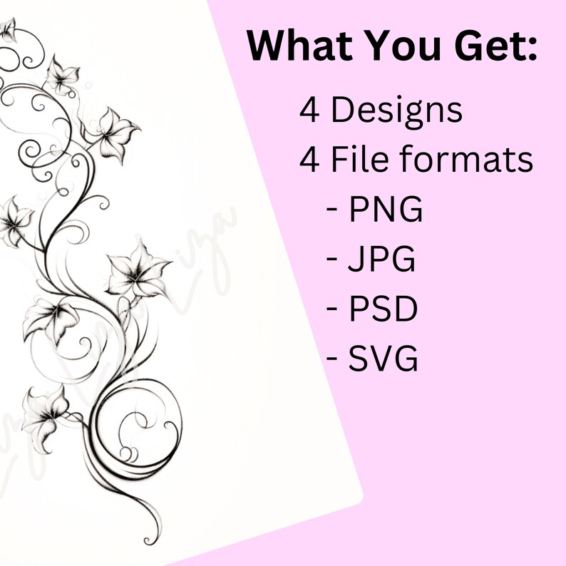 Floral Vines Tattoo Design | Digital Vertical Back Tattoo Designs, Set ...