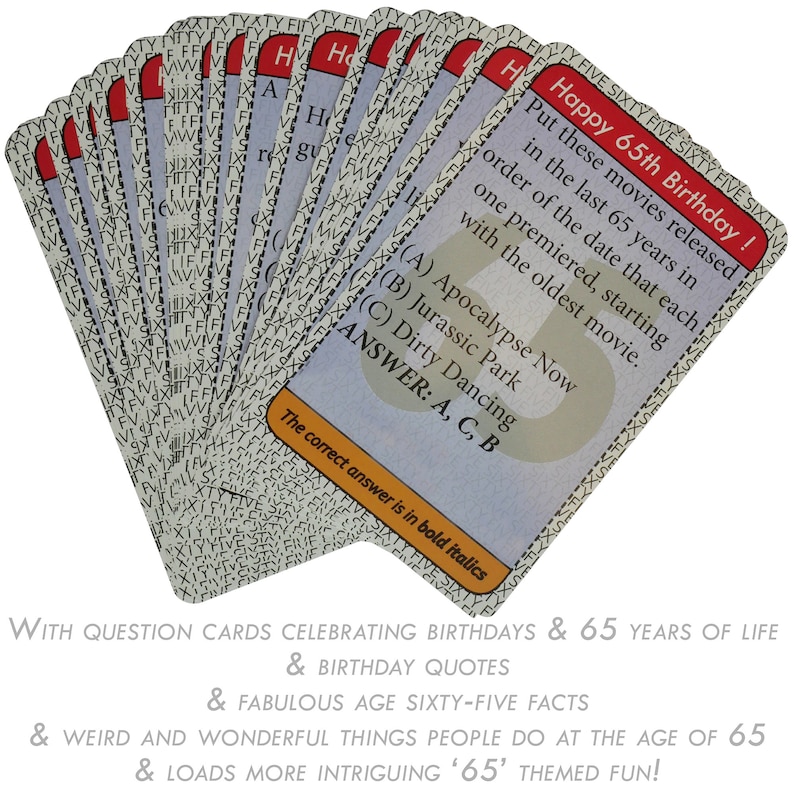 The 65th Birthday Card Game. A 65th Birthday Gift for Men or - Etsy