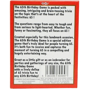 The 65th Birthday Card Game. A 65th Birthday Gift for Men or Women ...
