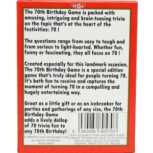 70th Birthday Gift for Men and Women – A Unique 70th Birthday Card Game ...