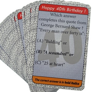 40th Birthday Gift for Men or for Women: 40th Birthday Card Game. A 40 ...