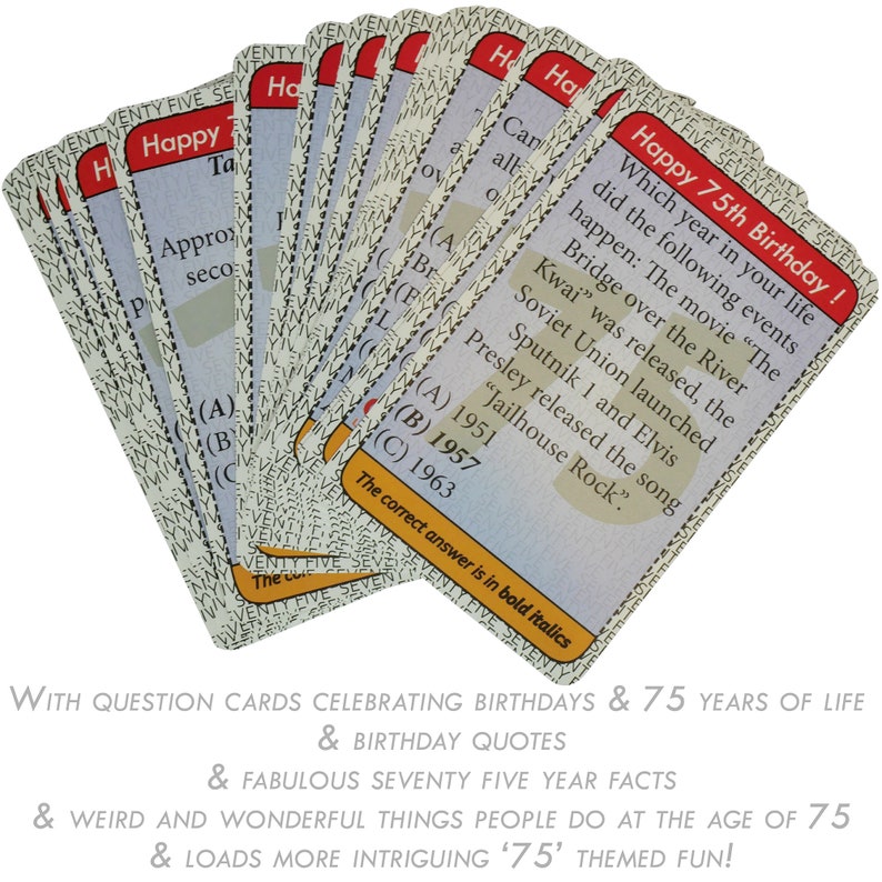 75th Birthday Card Game – 75th Birthday Gift for Men or for Women, for ...