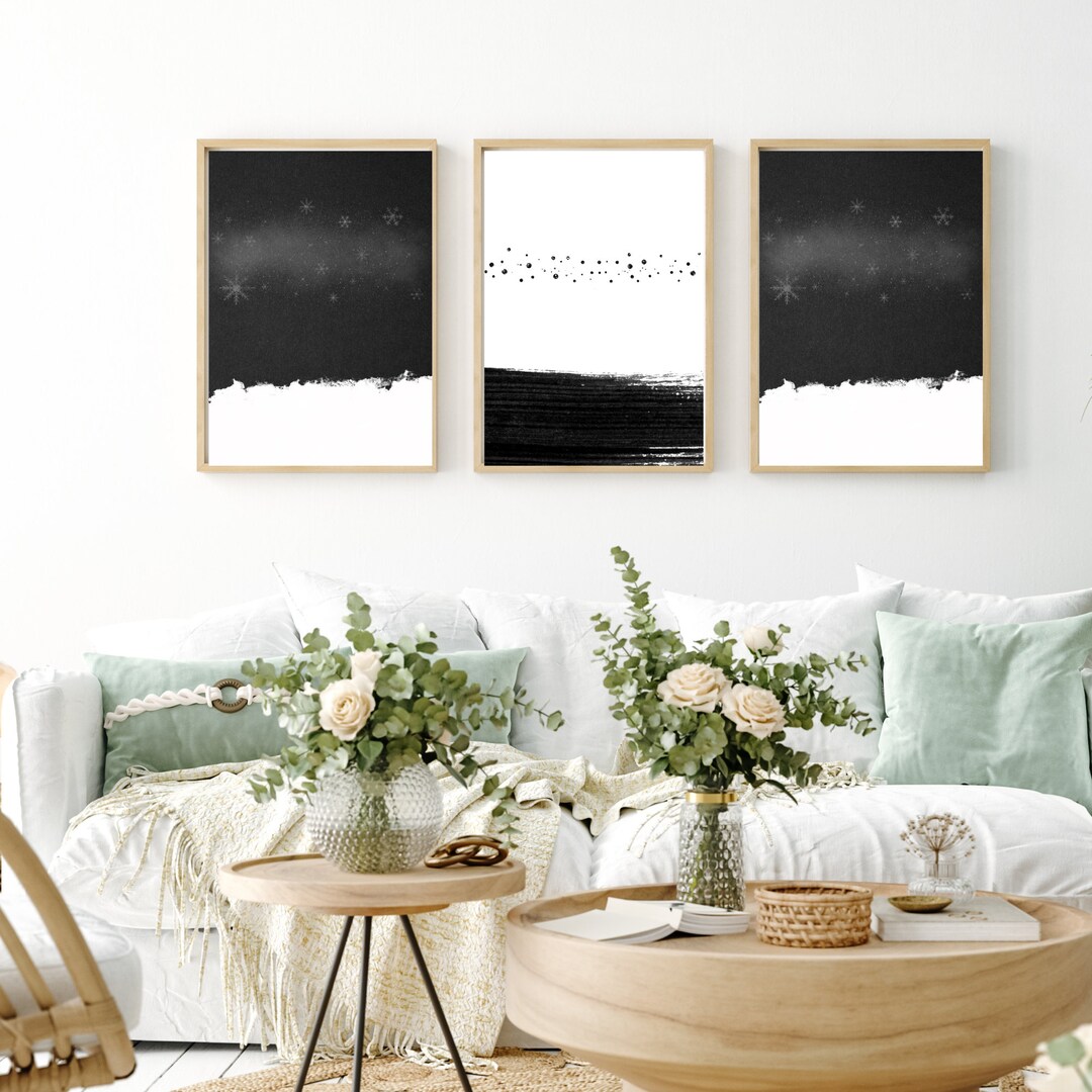 Black and White Minimalist Poster, Set of 2 Prints Snowflake and ...