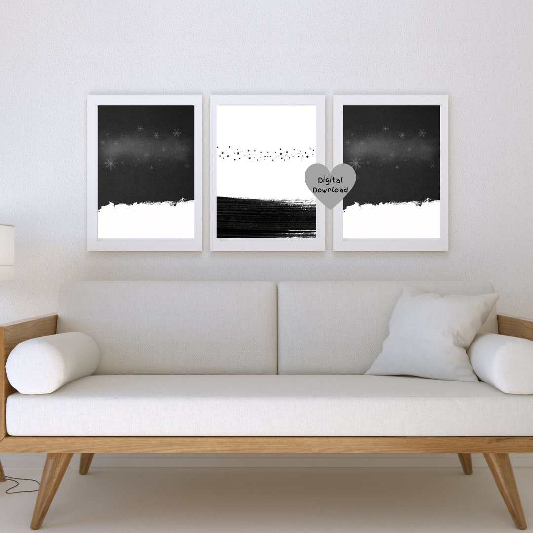 Black and White Minimalist Poster Set of 2 Prints Snowflake - Etsy