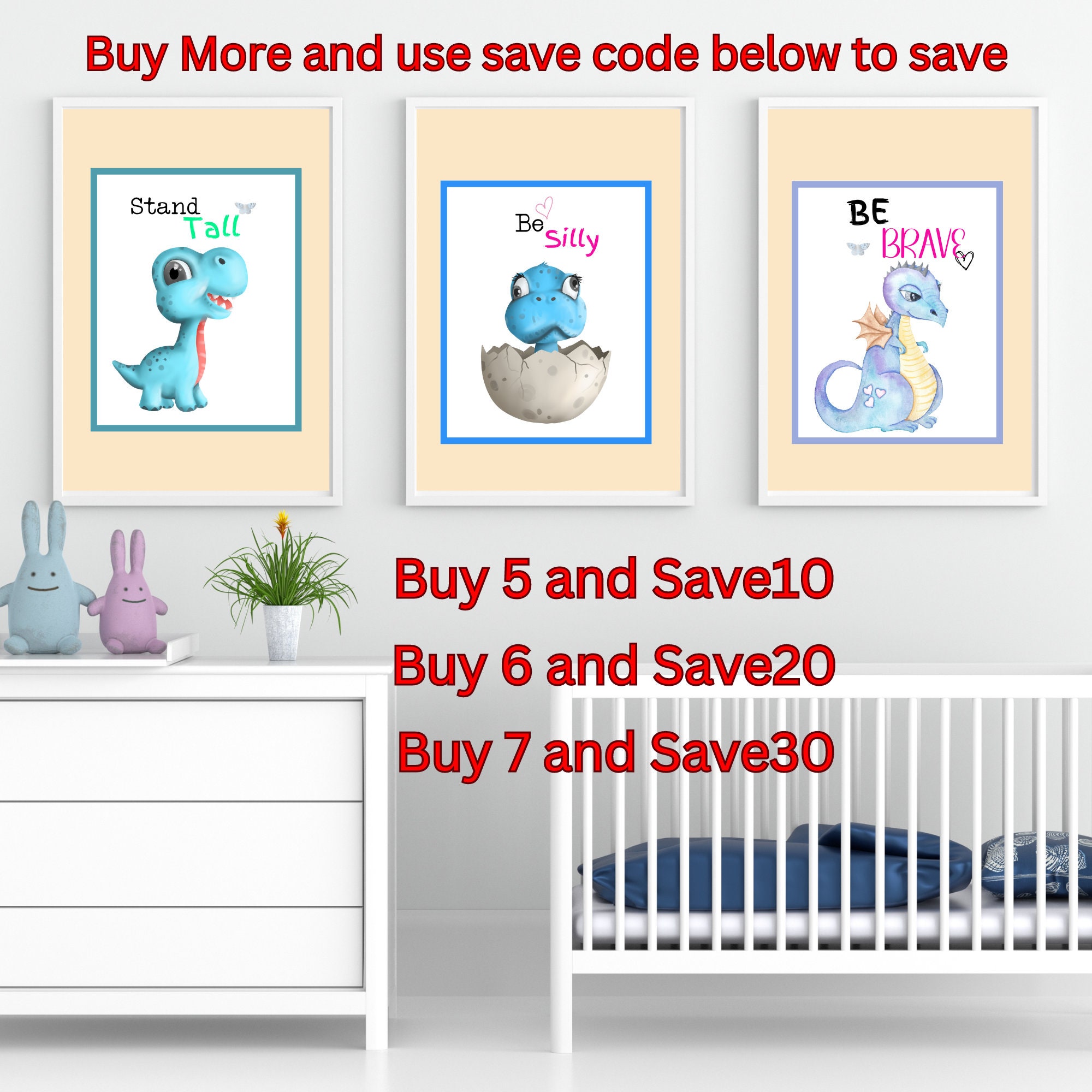 Dinosaur Preppy Room Decor, Dino Playroom Wall Art and 1st Birthday ...