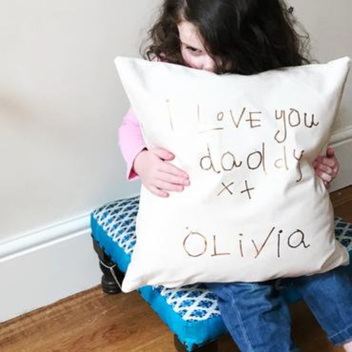 Organic Kids Handwriting Cushion - Copper Print - Childrens Drawing ...