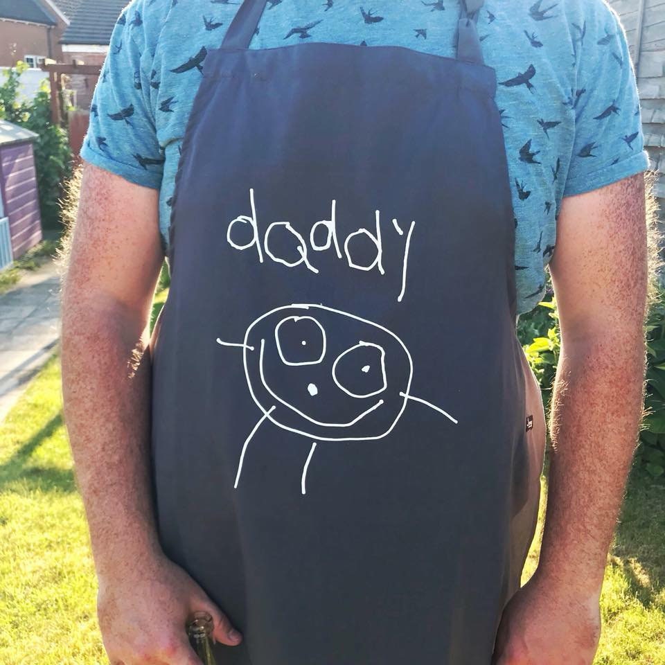 Personalised Daddy BBQ Apron - Childrens Drawing Gift - Childs Drawing ...