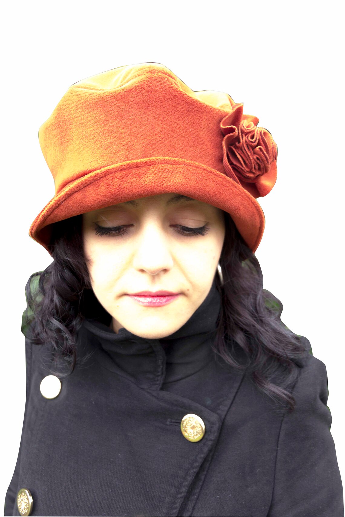 Cloche Hat Elegant Head Wear.burnt Orange Color Velvet Warm | Etsy