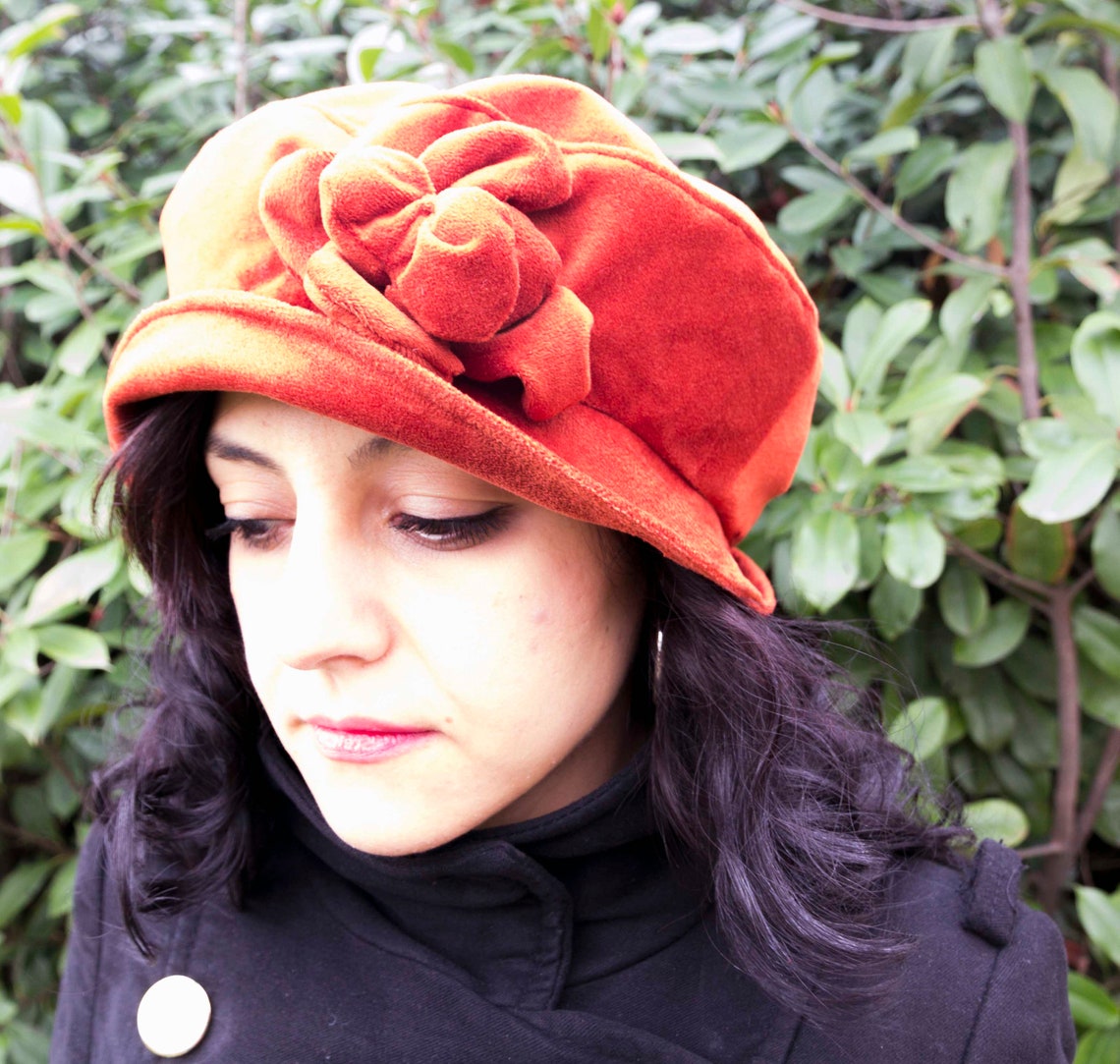 Cloche Hat Elegant Head Wear.burnt Orange Color Velvet Warm | Etsy