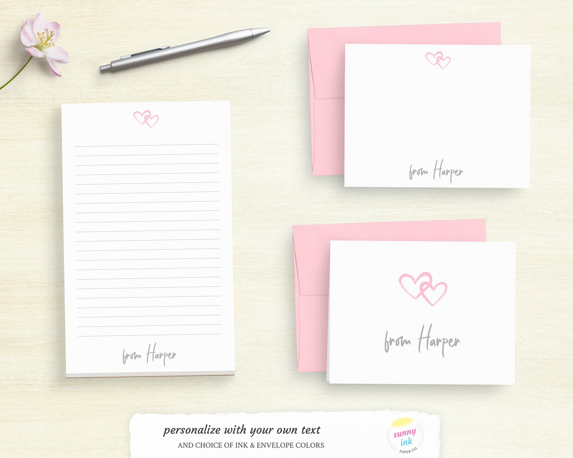 Personalized Heart Stationery Pink Heart Writing Paper Set | Etsy