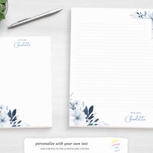 Personalized Floral Notepad - Custom Watercolor Notepad - Blue Floral ...
