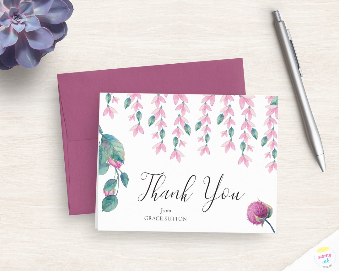 Personalized Thank You Note - Floral Watercolor Paper Set - Customized ...