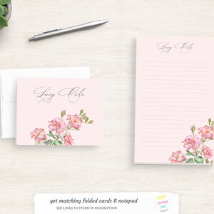 Pink Roses Note Card Set Personalized Pretty Custom Flat - Etsy
