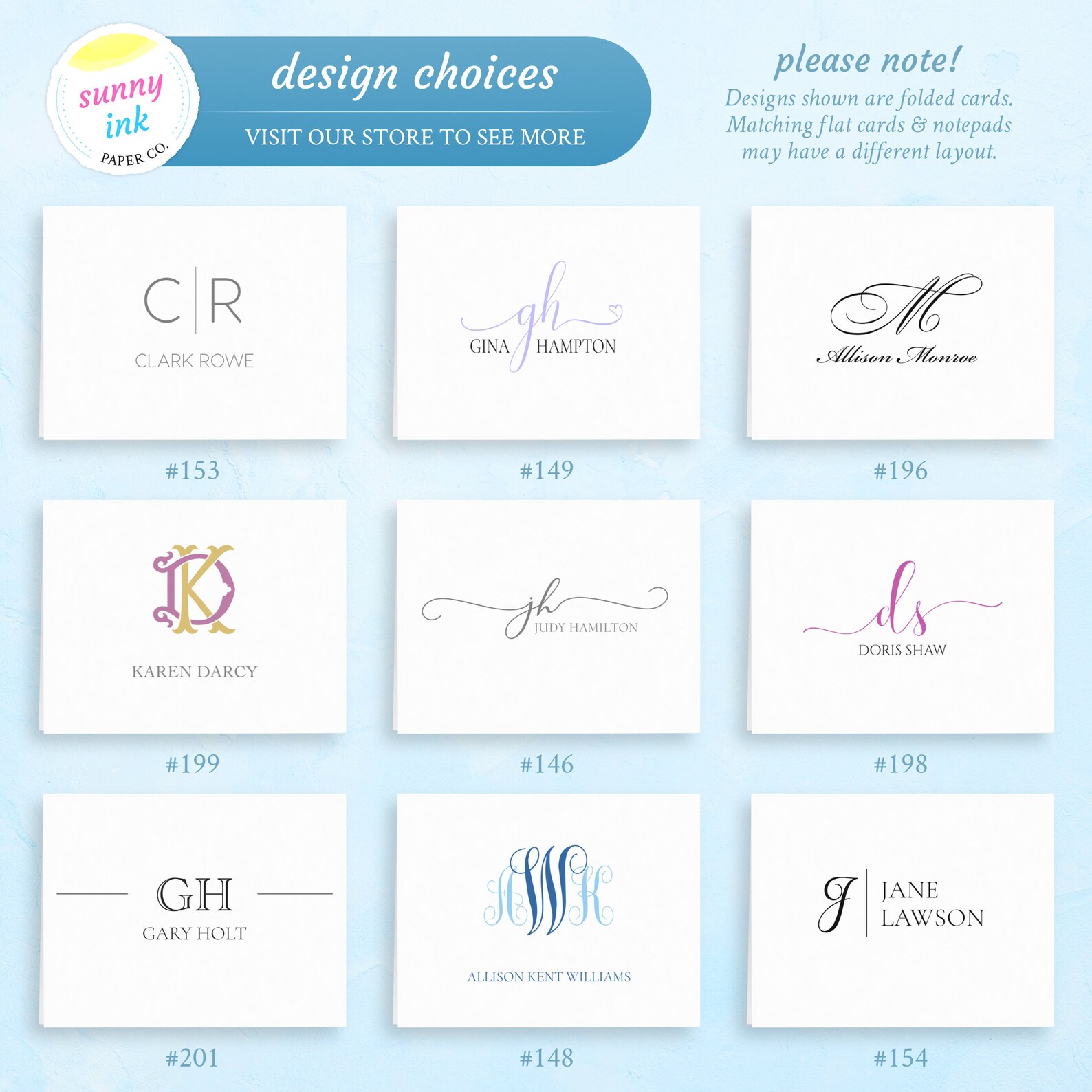 Personalized Note Card Set Thin Line Monogram Personalized | Etsy