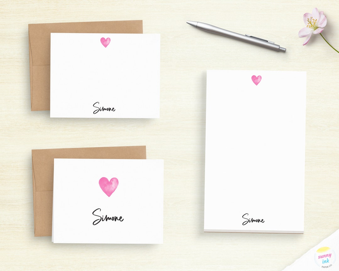Personalized Heart Stationery - Pink Heart Writing Paper Set ...
