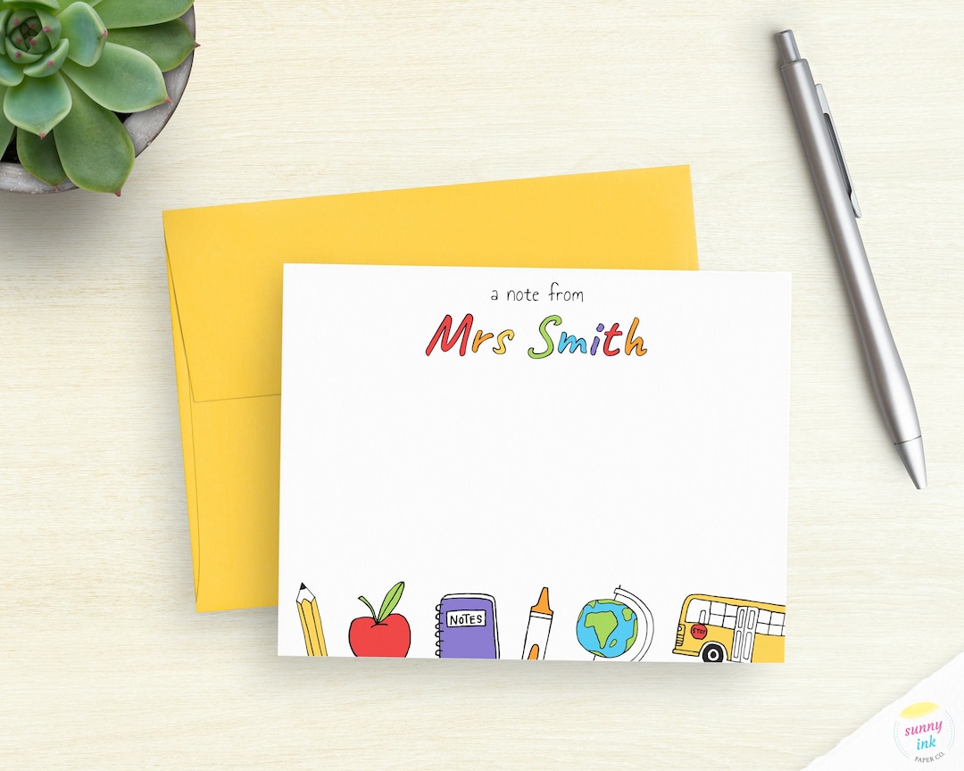 Personalized Teacher Stationery - Custom Flat Note Cards - Teacher ...