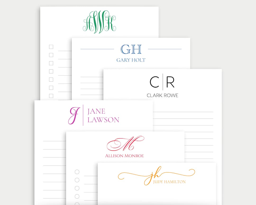 Personalized Monogram Notepad Stationery Desk Pad Elegant Custom ...