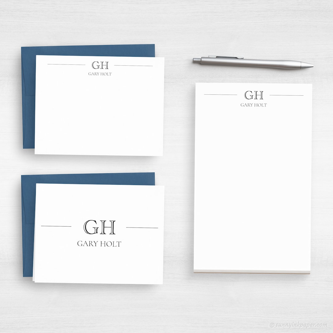 Personalized Monogram Stationery Set: Custom Note Cards & Notepad - Etsy