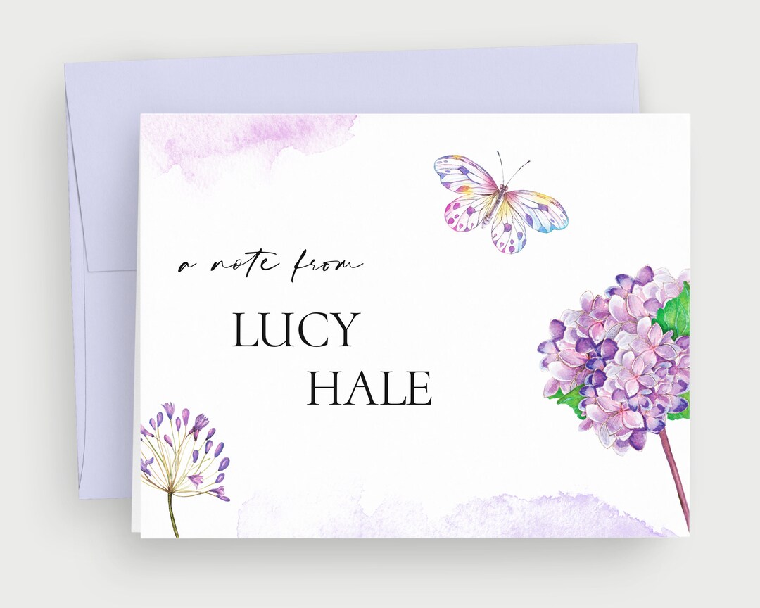 Personalized Note Card Set - Hydrangea Stationery - Customized Folded ...