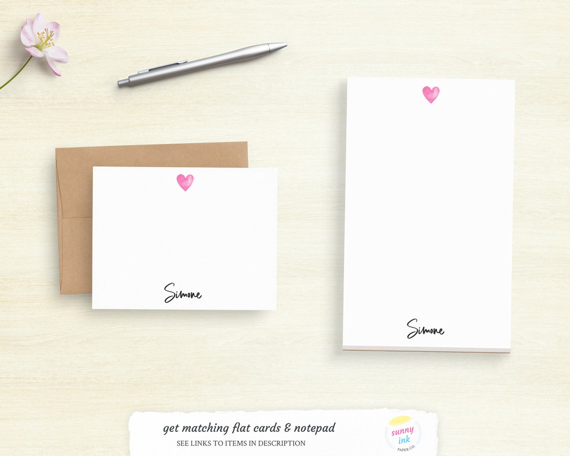 Personalized Note Card Set Girl's Lovely Heart Folded | Etsy