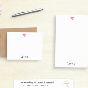 Personalized Note Card Set - Girl's Lovely Heart Folded Note Cards ...