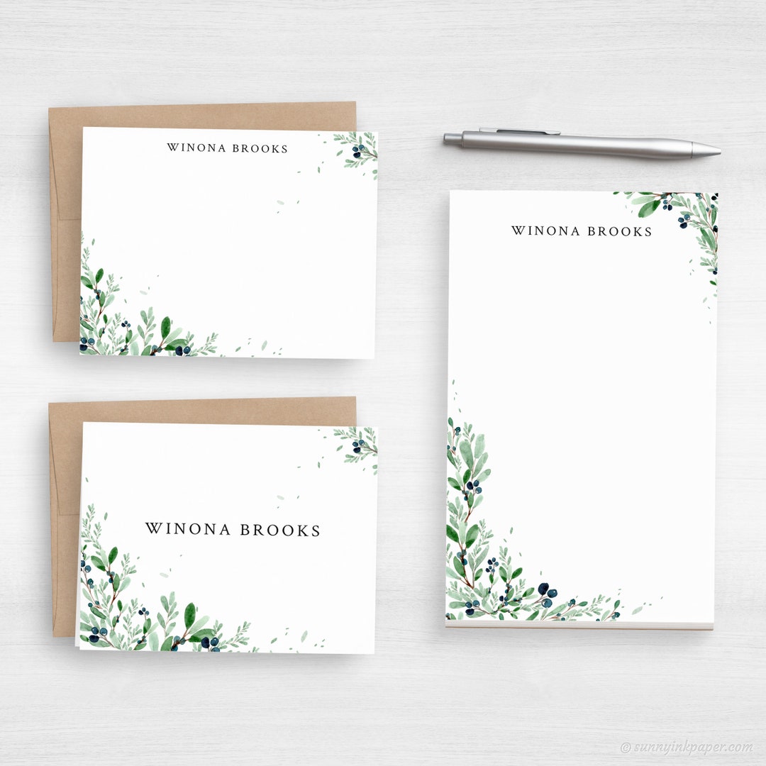 Olive Stationery Set Personalized - Greenery Notepad and Note Cards ...