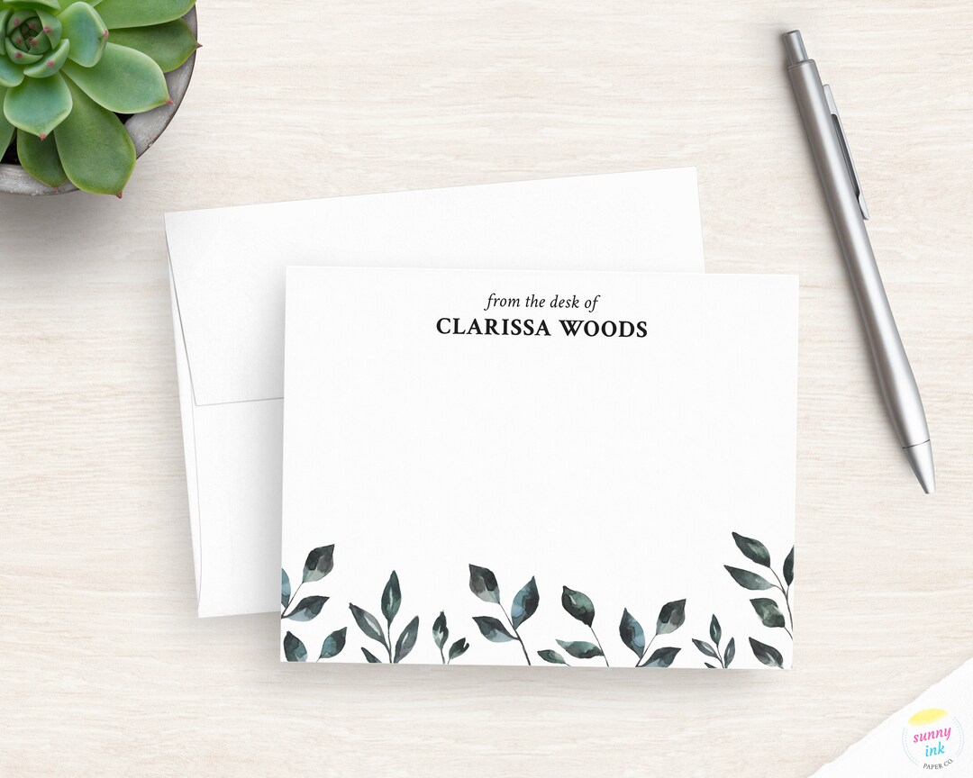 Personalized Note Card Set - Customized Rustic Leaf Flat Note Cards ...